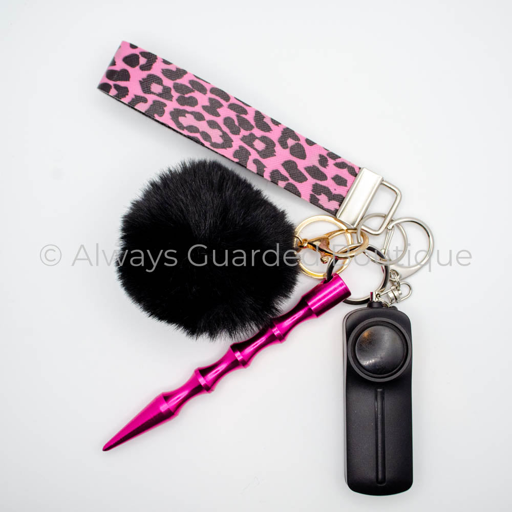 Purr-fectly Pink Panther: Black Leopard Spots Safety Keychain for Styl ...